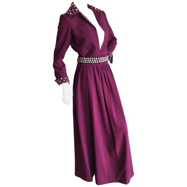 Cardinali Burgundy Studded Three Piece Skirt Suit with Jacket and Belt ...