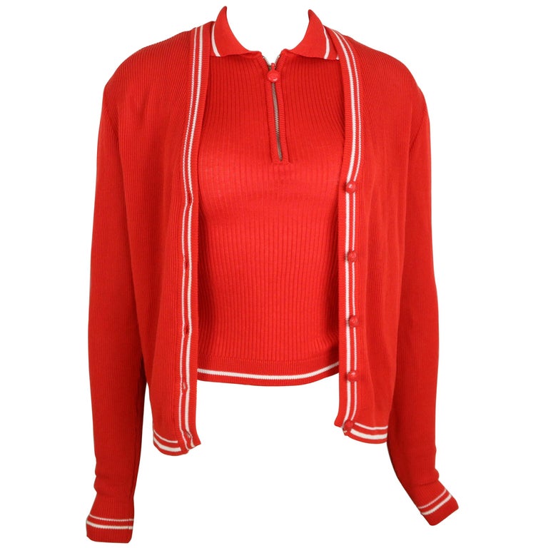 Gianni Versace Couture Red and White Knitted Sleeveless Top and ...