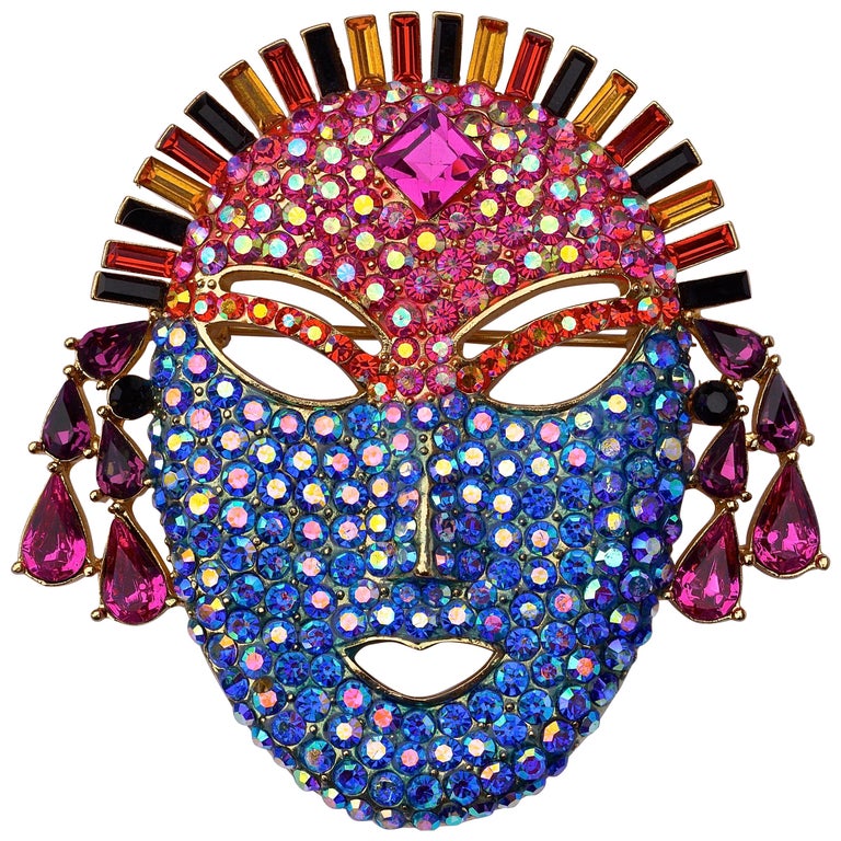 Butler and Wilson Modern Multi Colour Crystal Mask Face Brooch at ...