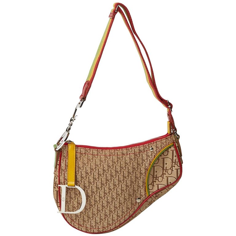 2004 Christian Dior Brown Monogram Canvas Rasta Saddle Bag at 1stDibs