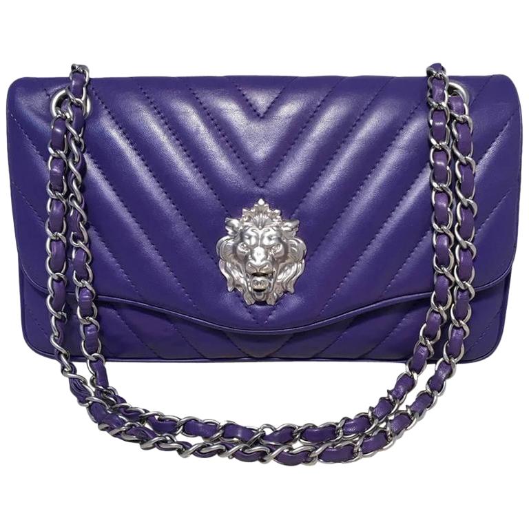 Chanel Purple Lambskin Leather Lion's Head Classic Flap Shoulder Bag ...