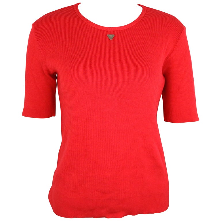 Chanel Red Knitted Cotton Top For Sale at 1stDibs