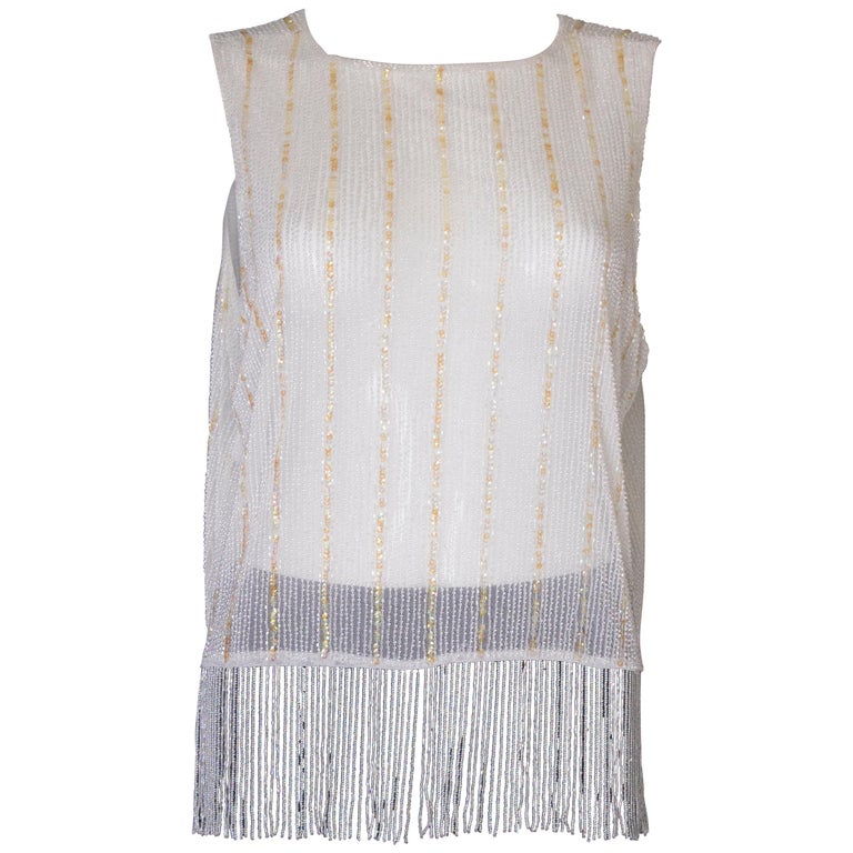 Vintage White Bead and Sequin Top with Fringing For Sale at 1stDibs ...