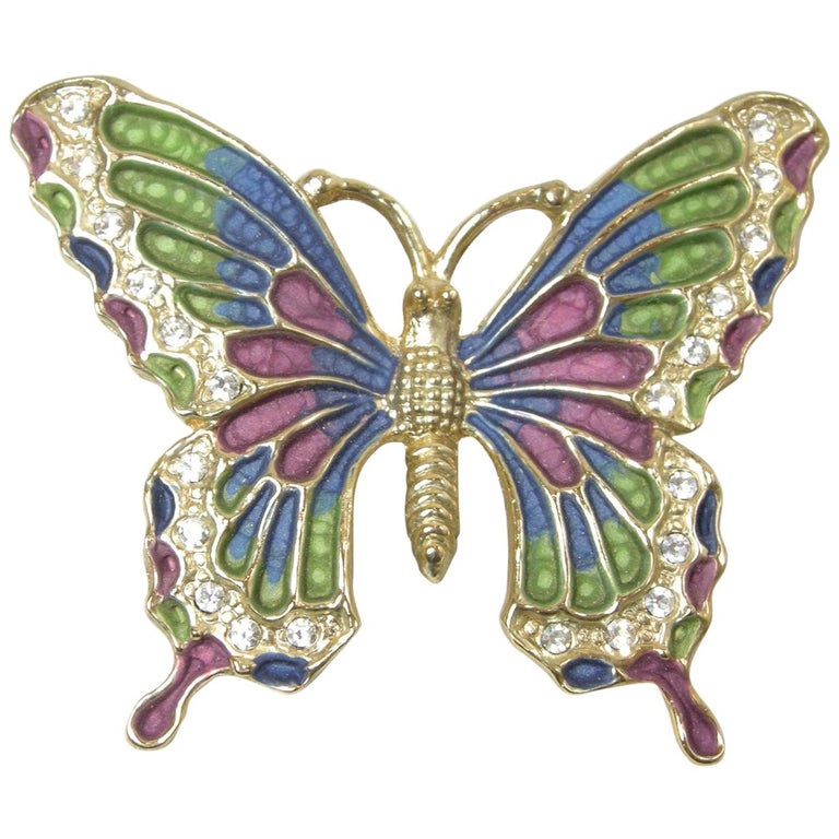 Vintage Colorful Butterfly Pin For Sale at 1stDibs