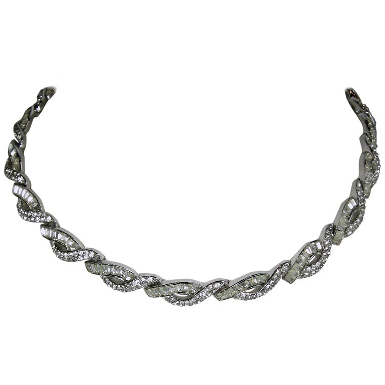 Vintage Signed Trifari 1950s Braided Rhinestone Necklace For Sale at ...