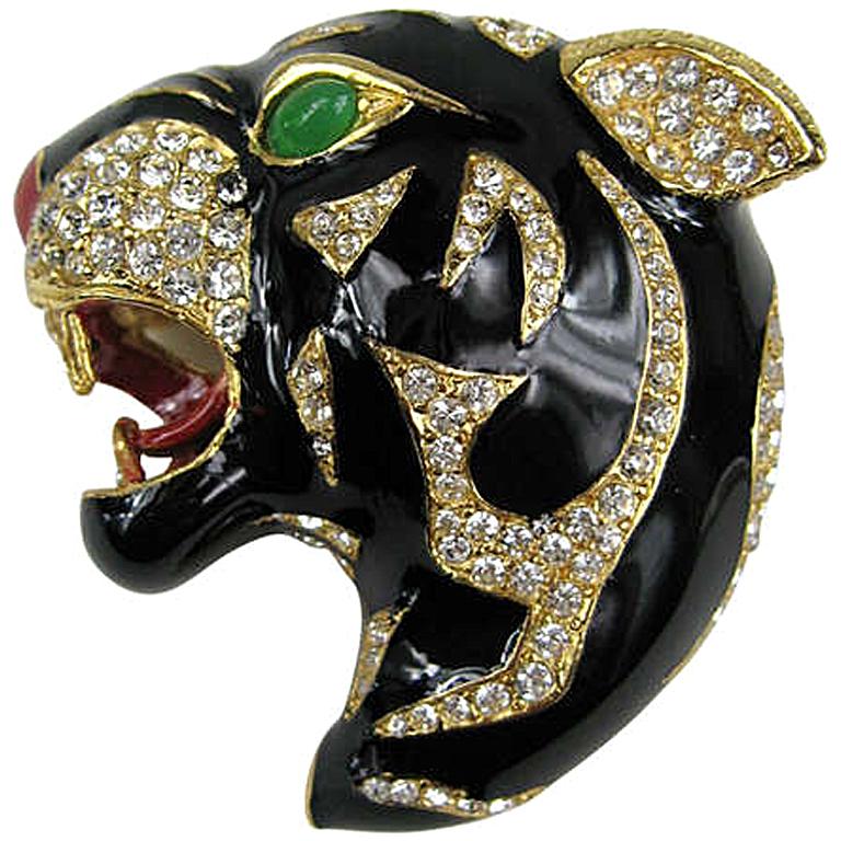 Ciner swarovski Crystal Black Panther Brooch Pin Never Worn 1980s at ...