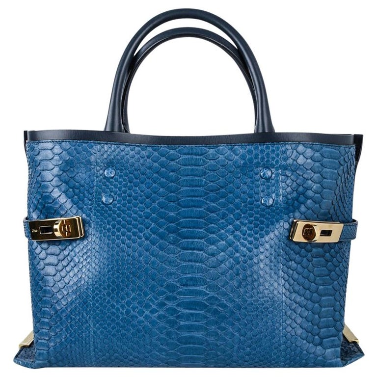 Chloe Bag Charlotte Tote Blue Python Large For Sale at 1stdibs