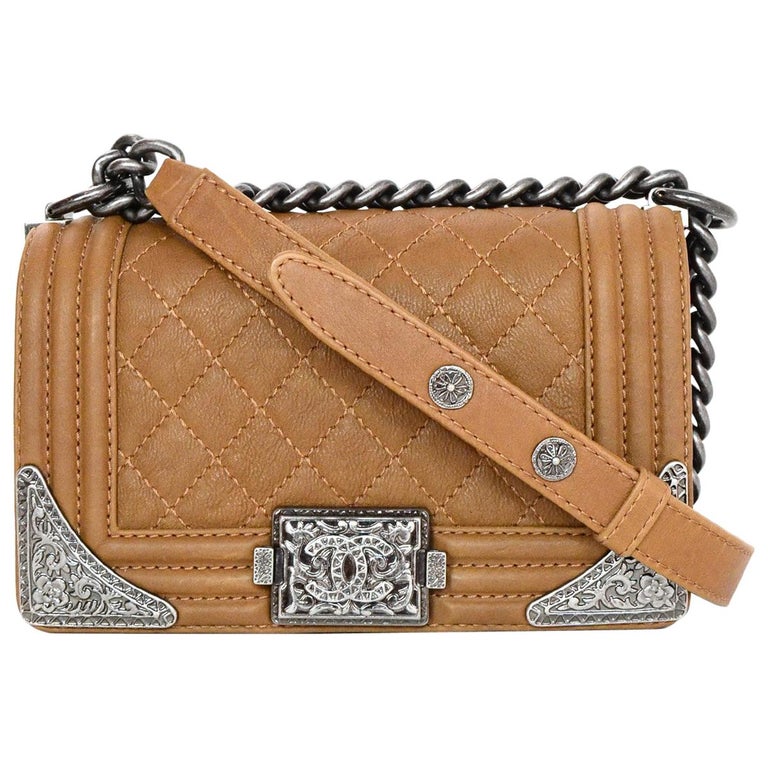 Chanel Brown 2014 Calfskin Quilted Paris/Dallas Small Cowboy Boy ...