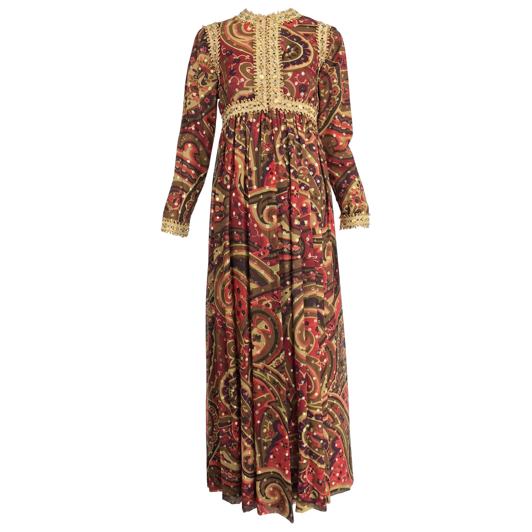 1920's Gold Lame Paisley Patterned Evening Dress at 1stDibs | patterned ...