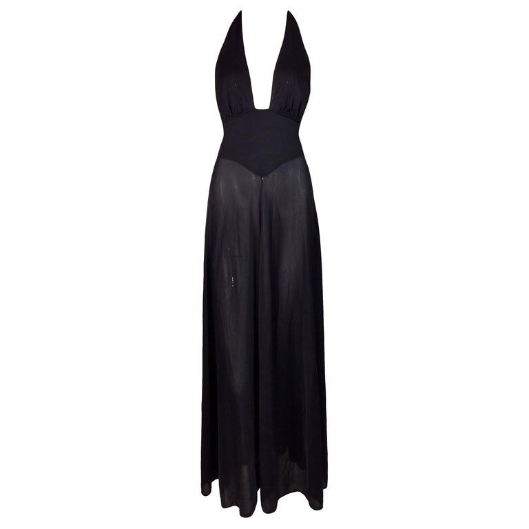 Christian Dior Vintage Sheer Black Plunging Marilyn Backless Slip Dress ...