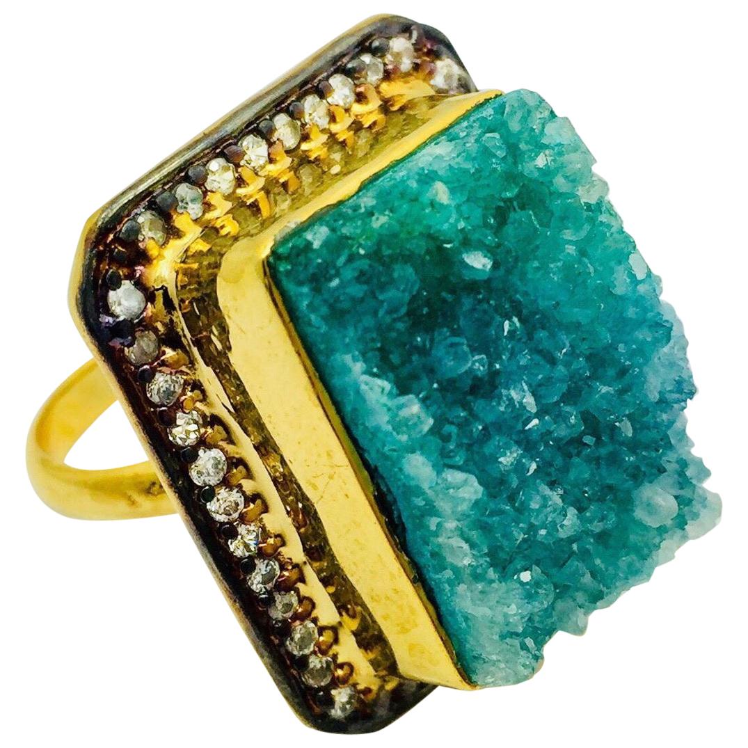 Solid 18 Karat Yellow Gold Cabochon Tourmaline And Diamond Ring 5 8g