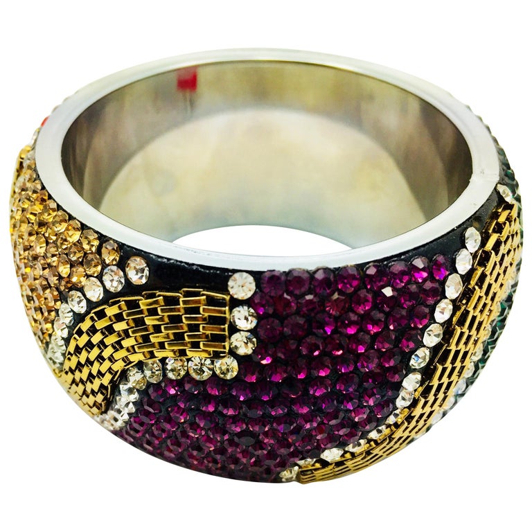Statement Rainbow Rhinestone Crystal Bangle Bracelet For Sale at 1stDibs