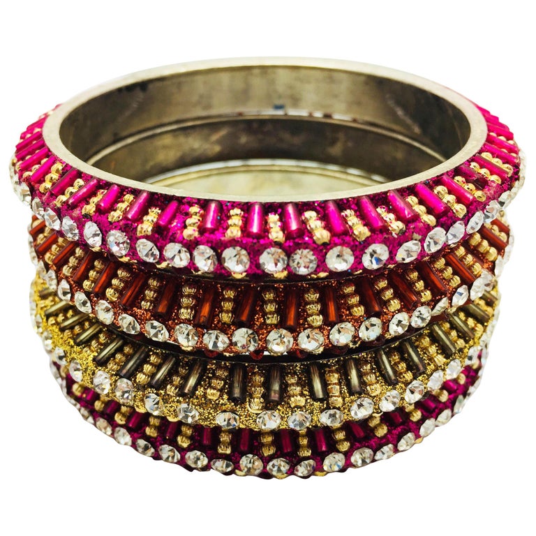 Rainbow Rhinestone Four Stackable Bangles For Sale at 1stDibs