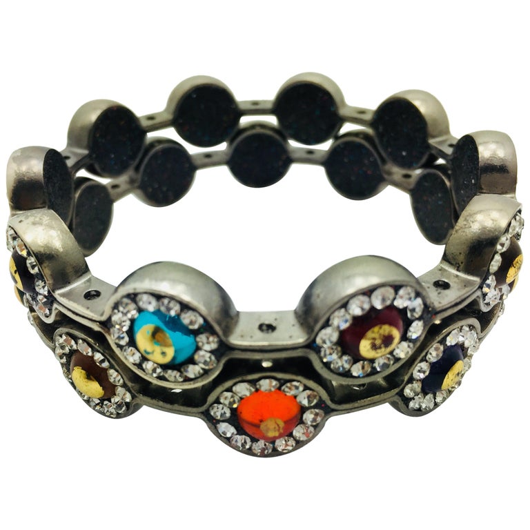 Handmade colored glass rhinestone bangle For Sale at 1stDibs