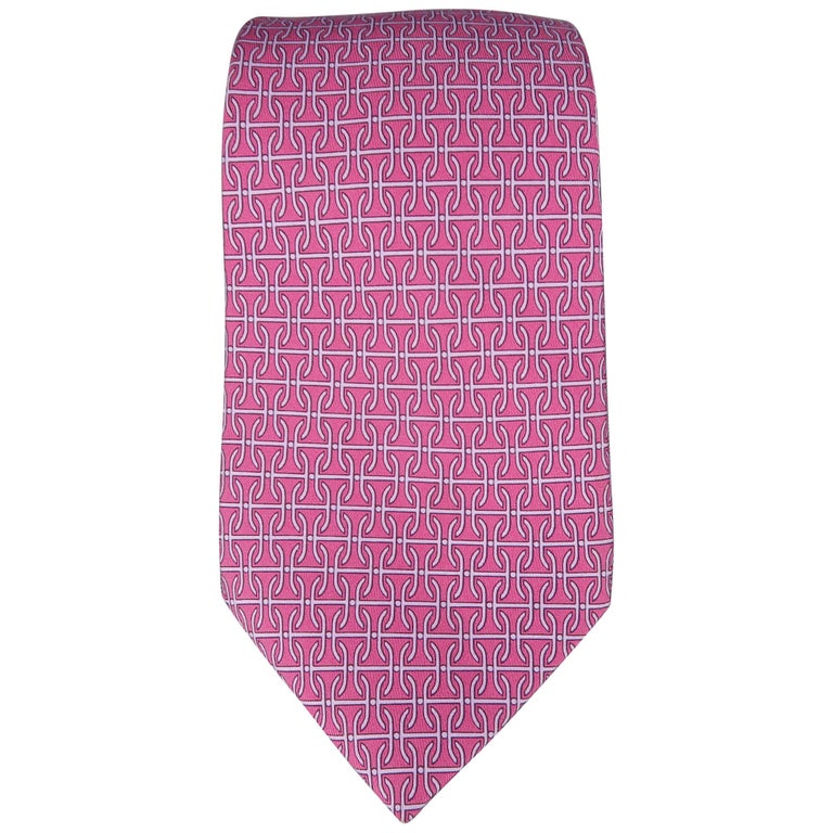 HERMES Tie - Raspberry Purple Interlock H Pattern Silk Neck Tie at ...