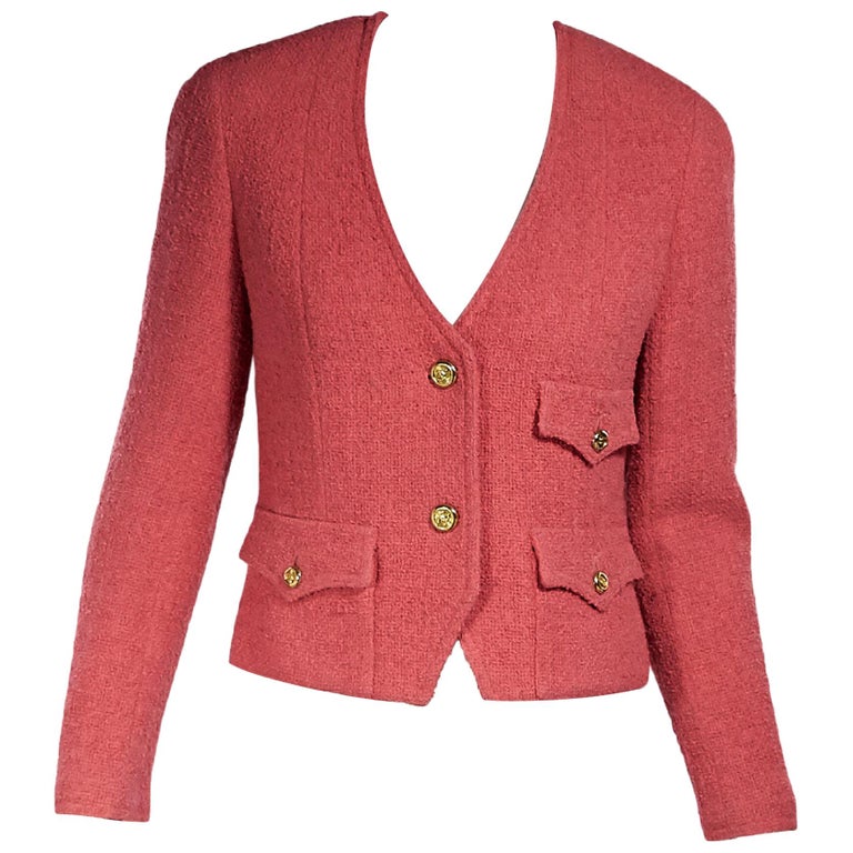 Chanel 99A Rose Boiled Wool Jacket at 1stdibs