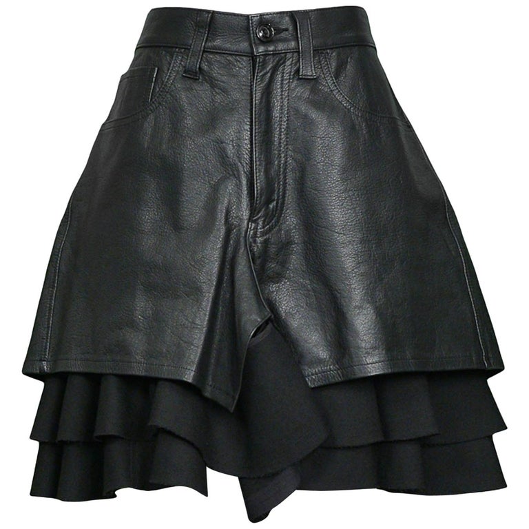 Vintage Junya Watanabe Leather and Wool Ruffle Shorts at 1stDibs