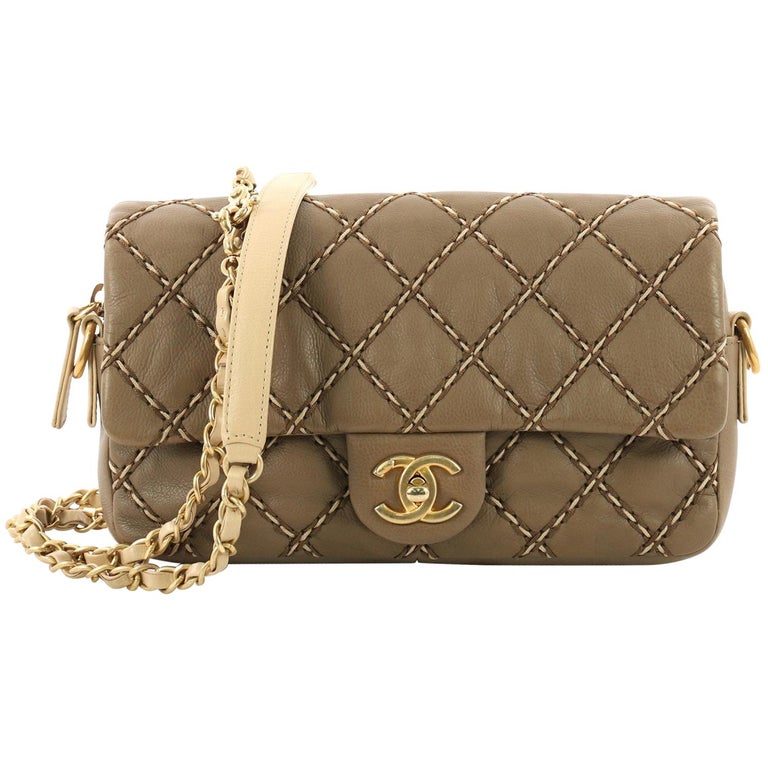 Chanel Double Stitch Chain Shoulder Bag Quilted Lambskin Small at 1stDibs
