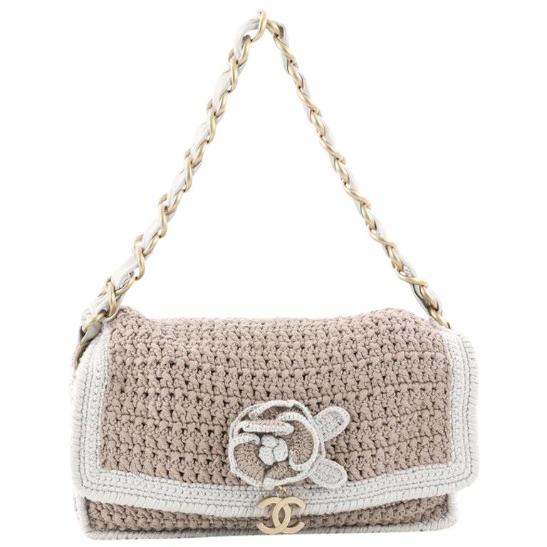 Chanel Camellia Crochet Flap Bag Fabric Small at 1stDibs | chanel ...