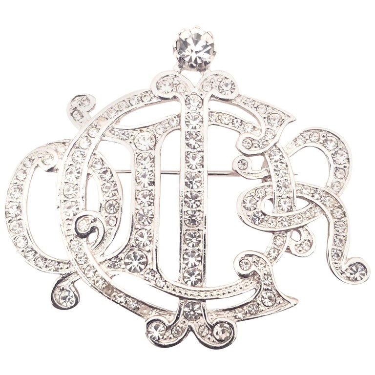 Christian Dior Rhinestone Insignia Brooch 1980s at 1stDibs