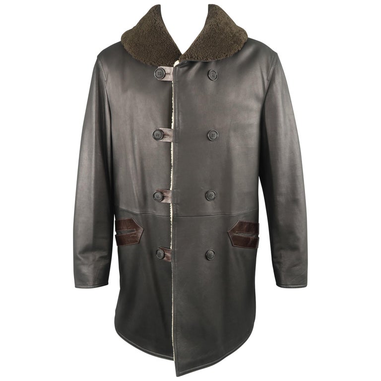 GIORGIO ARMANI Coat - US 40 Black Brown And Olive Shearling Jacket at ...