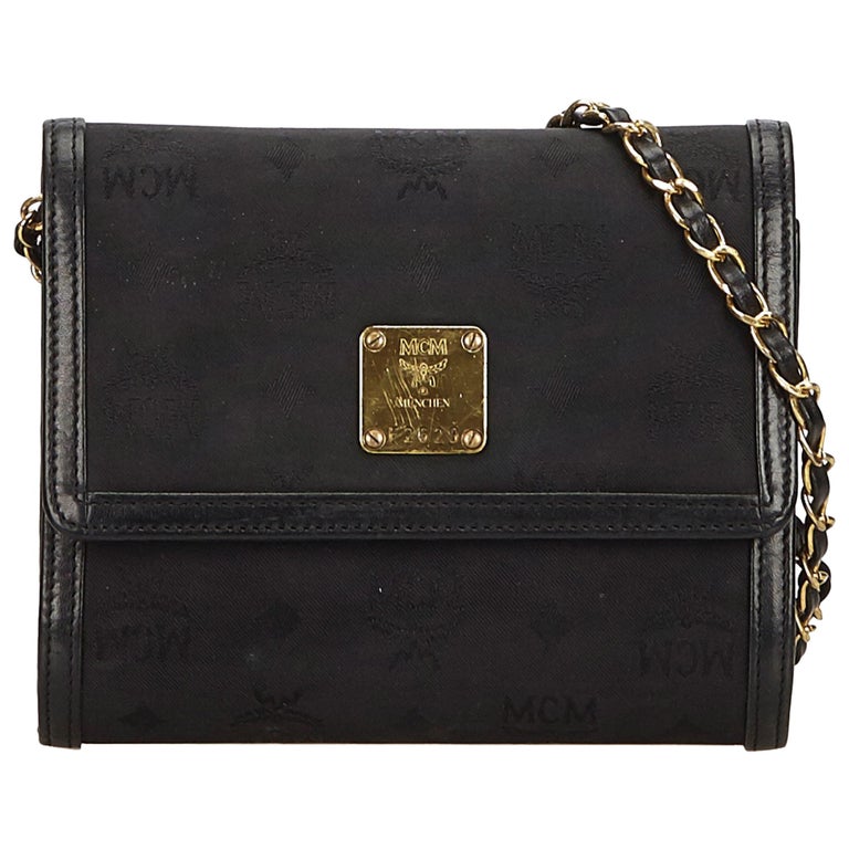 MCM Black Visetos Canvas Chain Crossbody Bag at 1stDibs