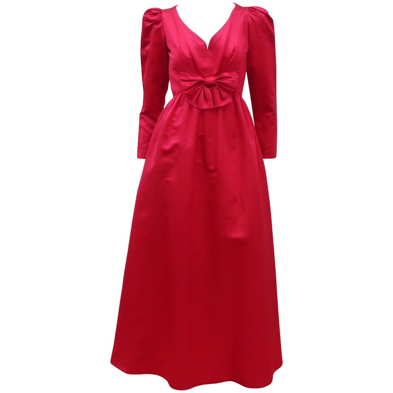 Victoria Royal Ruby Red Satin Evening Dress, C.1970 For Sale at 1stDibs