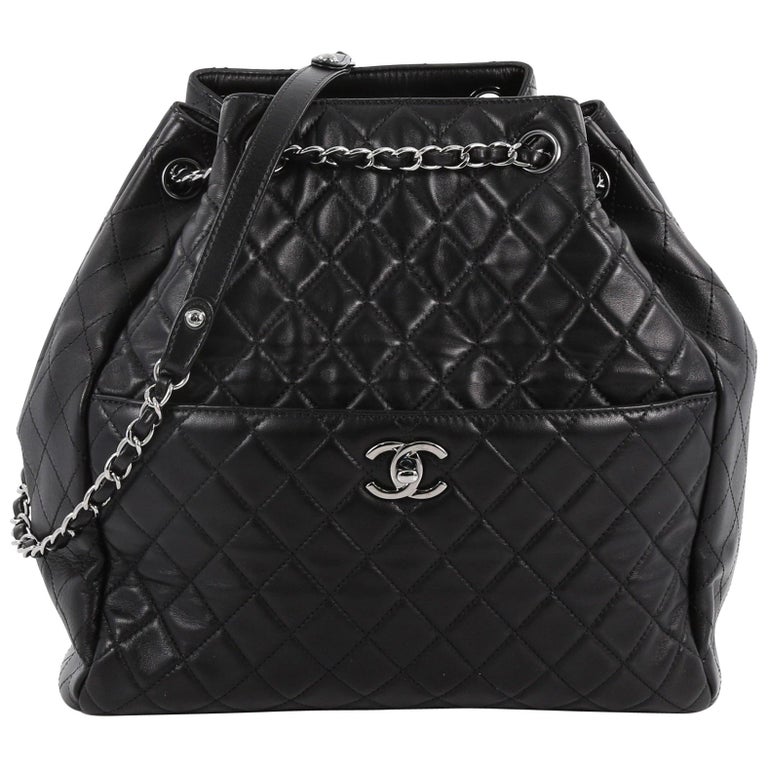 Chanel Drawstring CC Lock Bucket Bag Quilted Lambskin Medium at 1stDibs