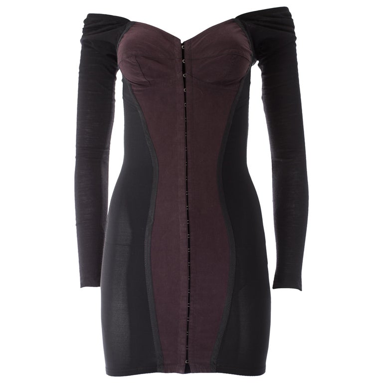 Dolce and Gabbana black jersey and spandex corseted bodycon mini dress ...