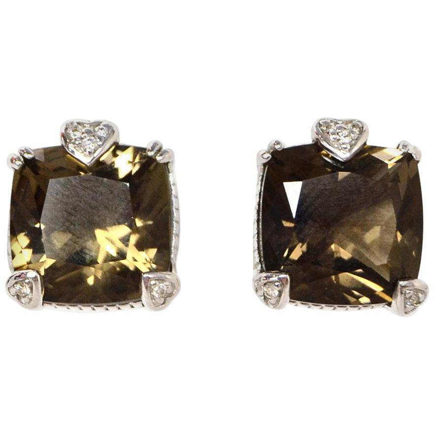 Judith Ripka Sterling/Diamond Smoky Quartz Stud Earrings For Sale at ...