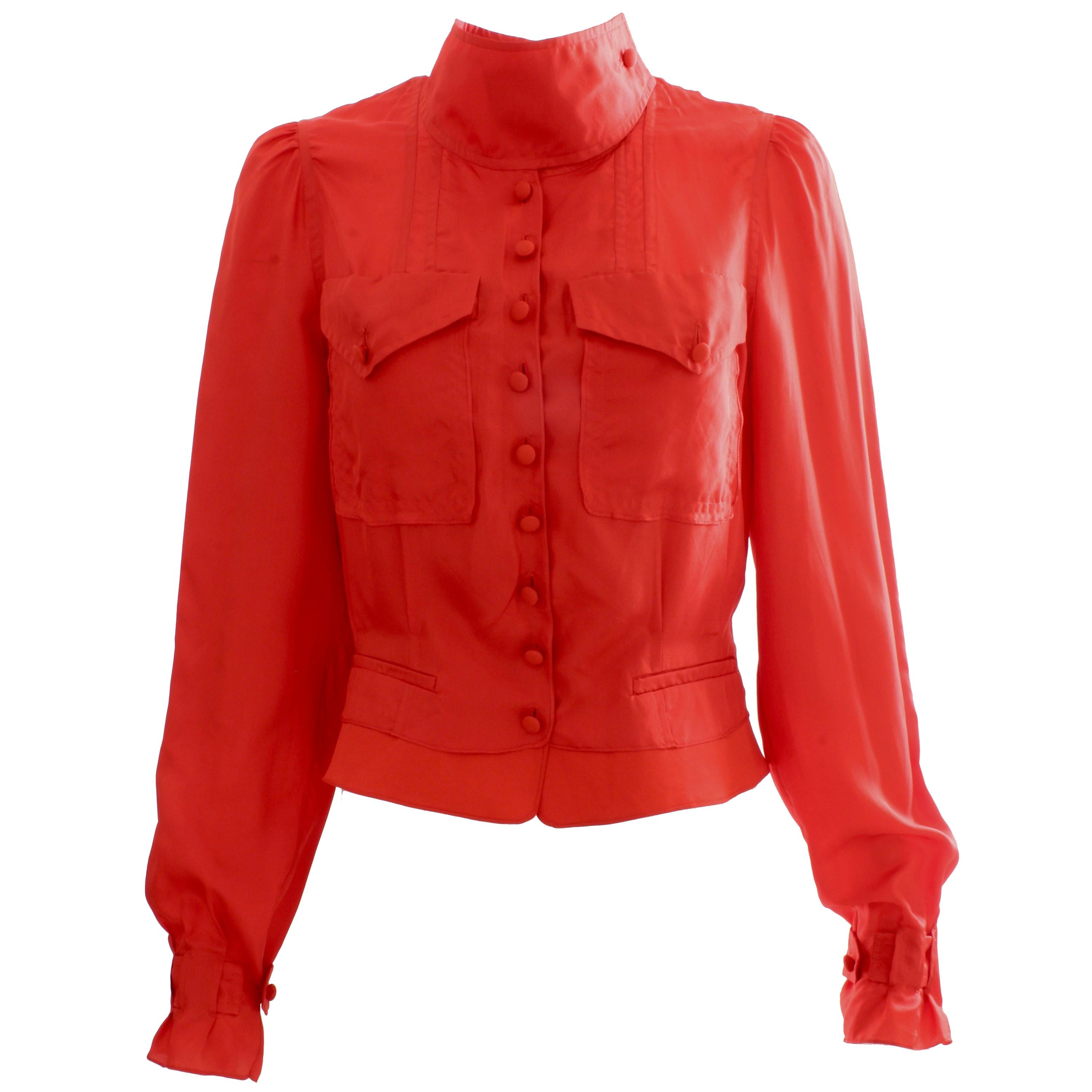 Vintage YVES SAINT LAURENT Metallic silk peasant blouse YSL at 1stDibs