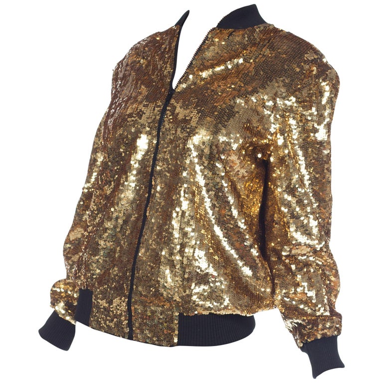 1980s Gold Sequined Bomber Jacket at 1stDibs