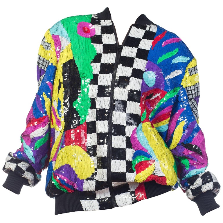 1980S Multicolor Sequin Abstract Art Bomber Jacket at 1stDibs ...