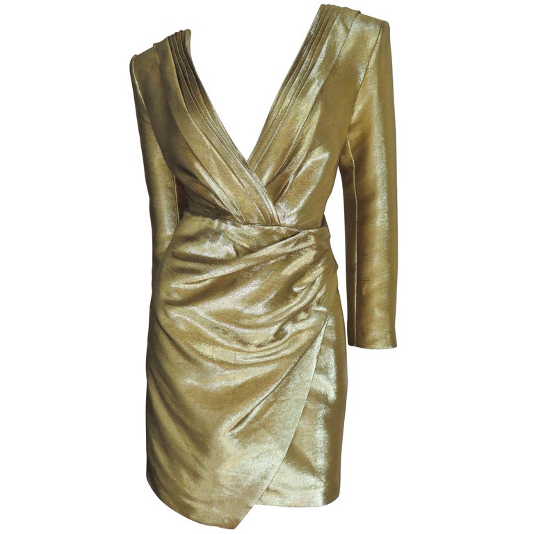 Saint Laurent Gold Plunge Dress For Sale at 1stDibs | saint laurent ...