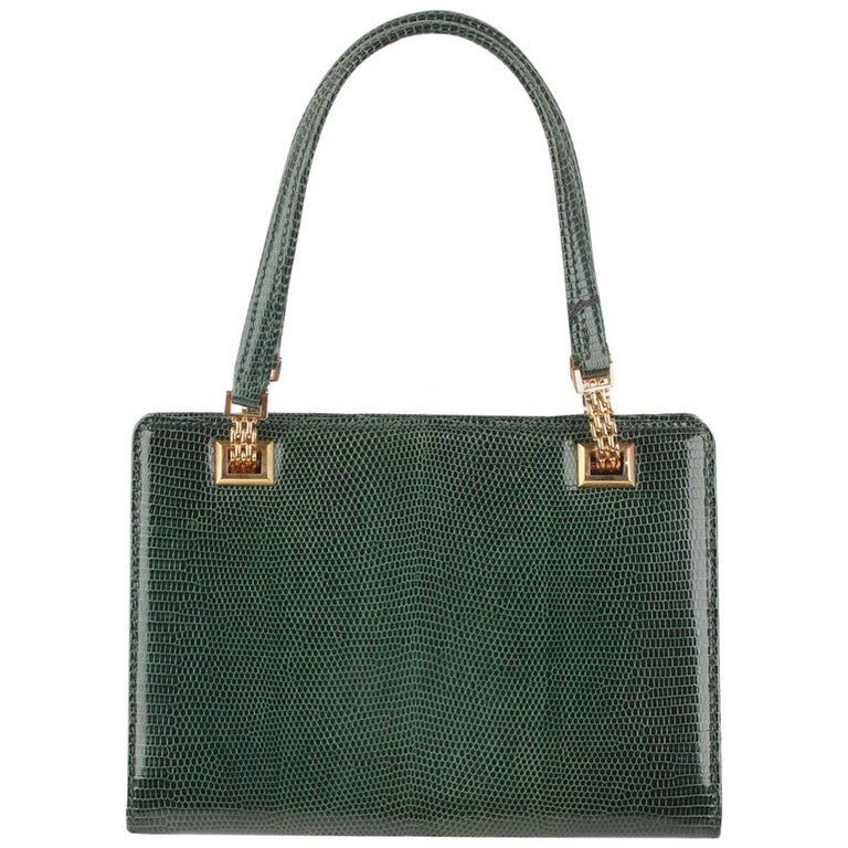 Gucci Vintage Green Lizard Handbag Top Handle Bag For Sale at 1stDibs