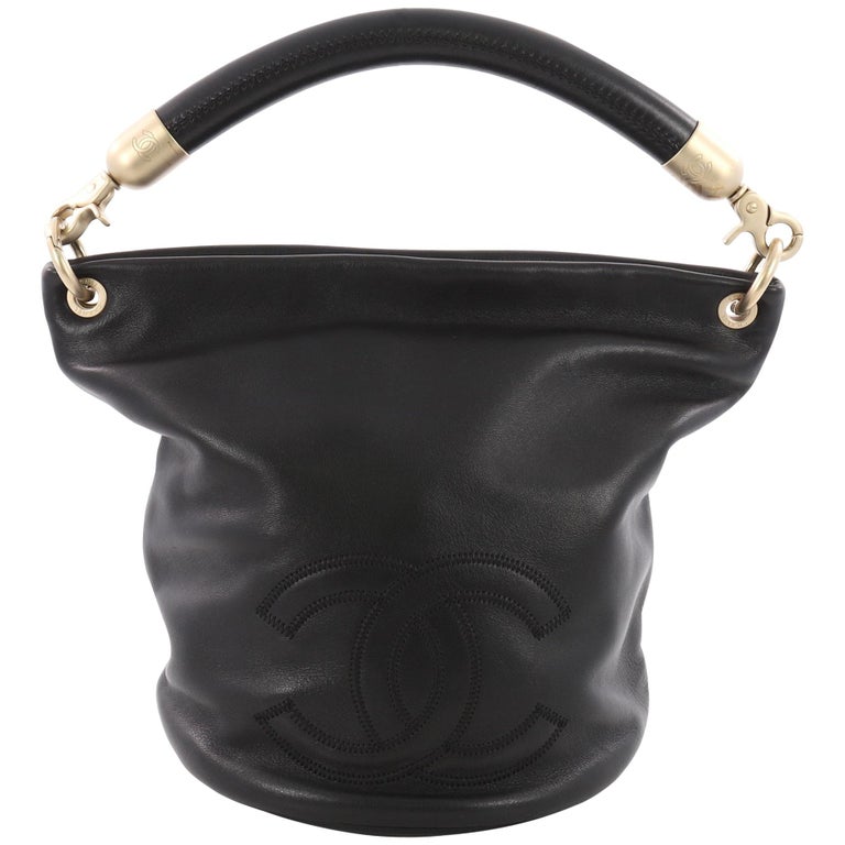 Chanel Vintage CC Handle Bucket Bag Leather Medium at 1stDibs