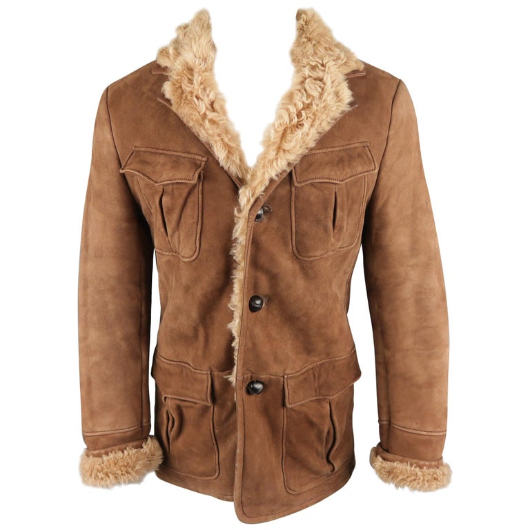 Gucci Brown Sueded Fur Lined Shearling Jacket For Sale at 1stDibs ...