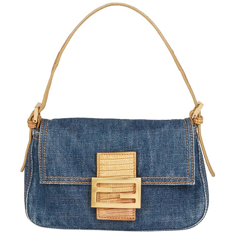 Fendi Blue Denim and Beige Lizard Leather Mini Mama Baguette Bag, 2000 at 1stDibs | fendi denim ...