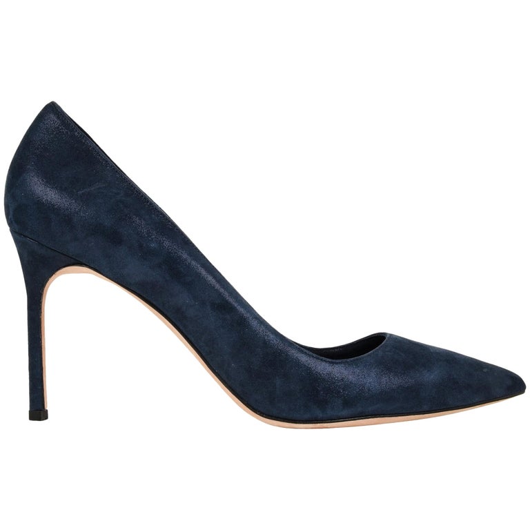 Manolo Blahnik Shoe Navy Blue Coated Suede Pump 40.5 / 10.5 at 1stDibs