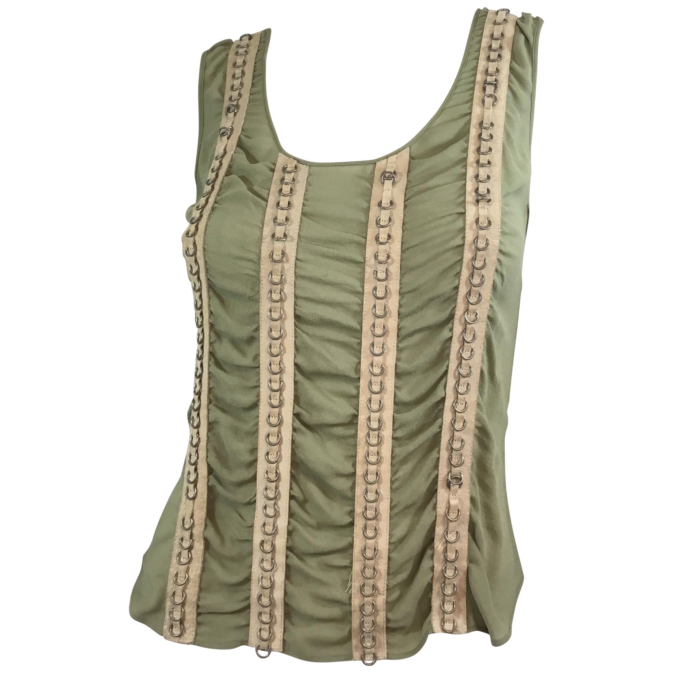 Chloé Silk Blouse with Rivet and Suede Detail at 1stDibs