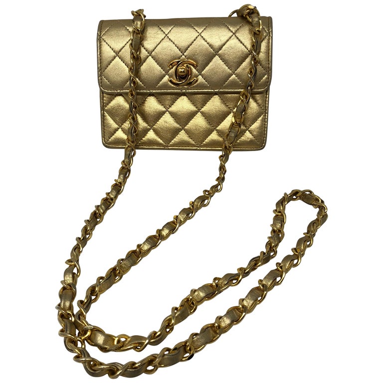 Chanel Mini Gold Leather Crossbody Bag at 1stDibs