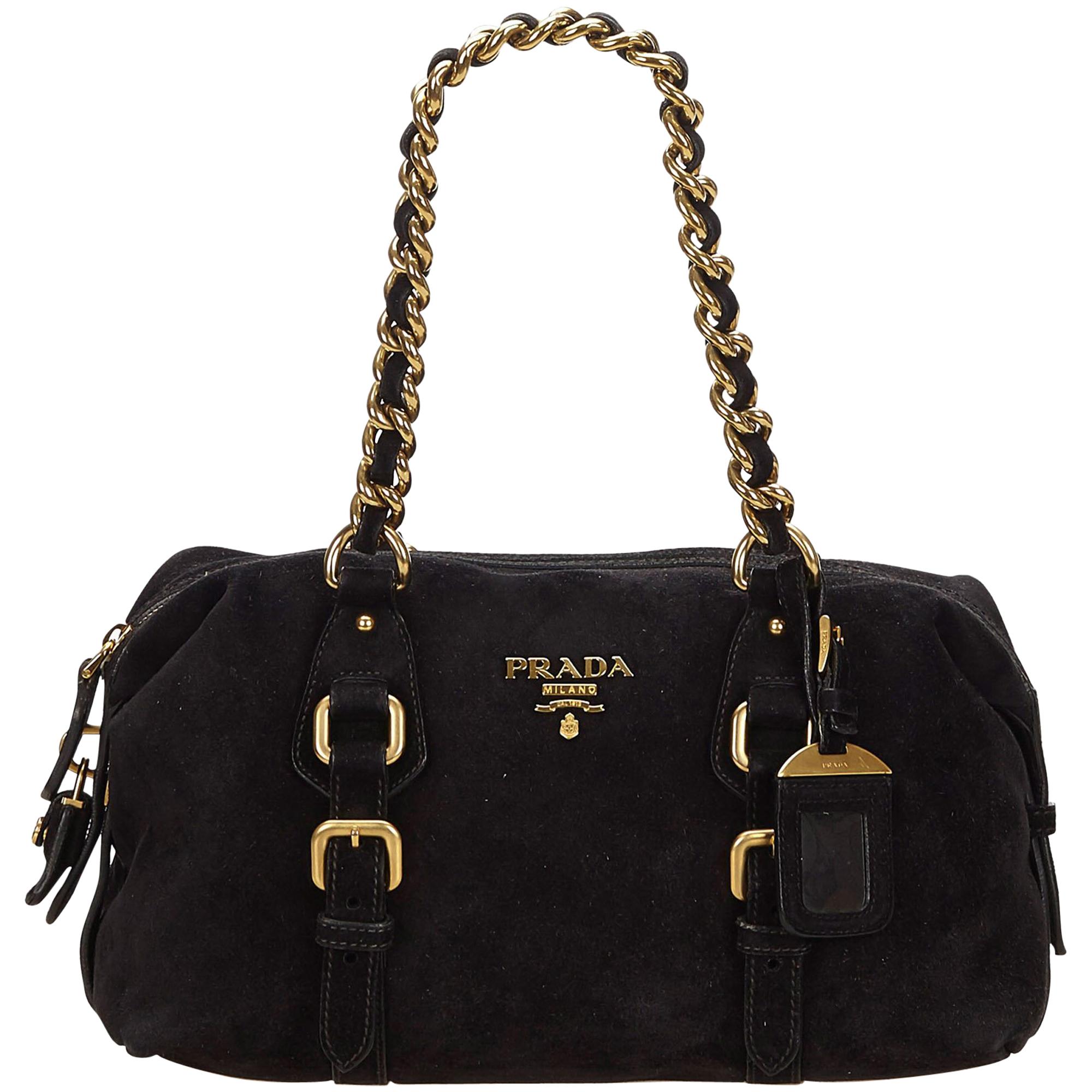 Prada Black Suede Shoulder Bag For Sale at 1stDibs
