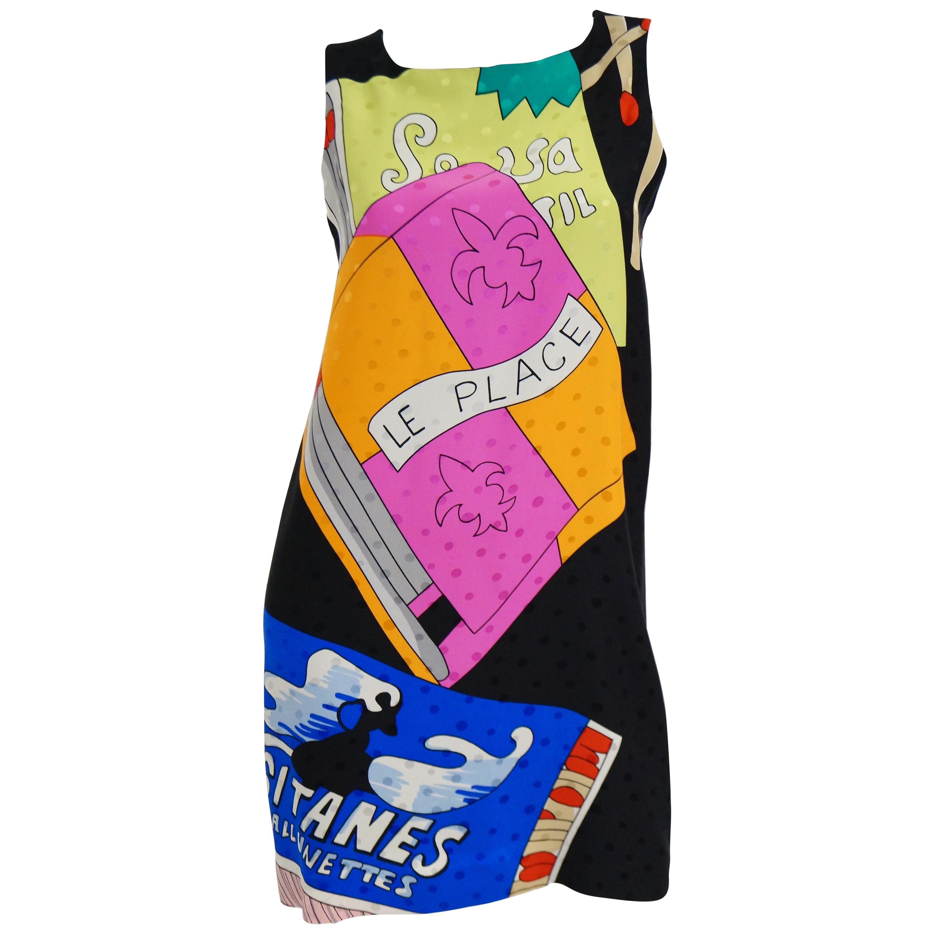1990s Nicole Miller Silk Pop Art Advertisement Shift Dress at 1stDibs