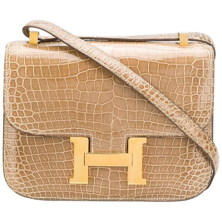 Hermès 23cm Poussiere Crocodile Constance Bag at 1stDibs