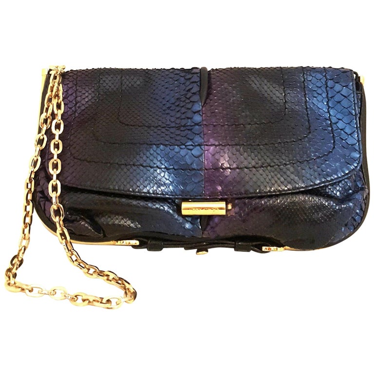 Jimmy Choo Blue Purple Ombre Metallic Python Shoulder Bag W/ Gold Tone ...
