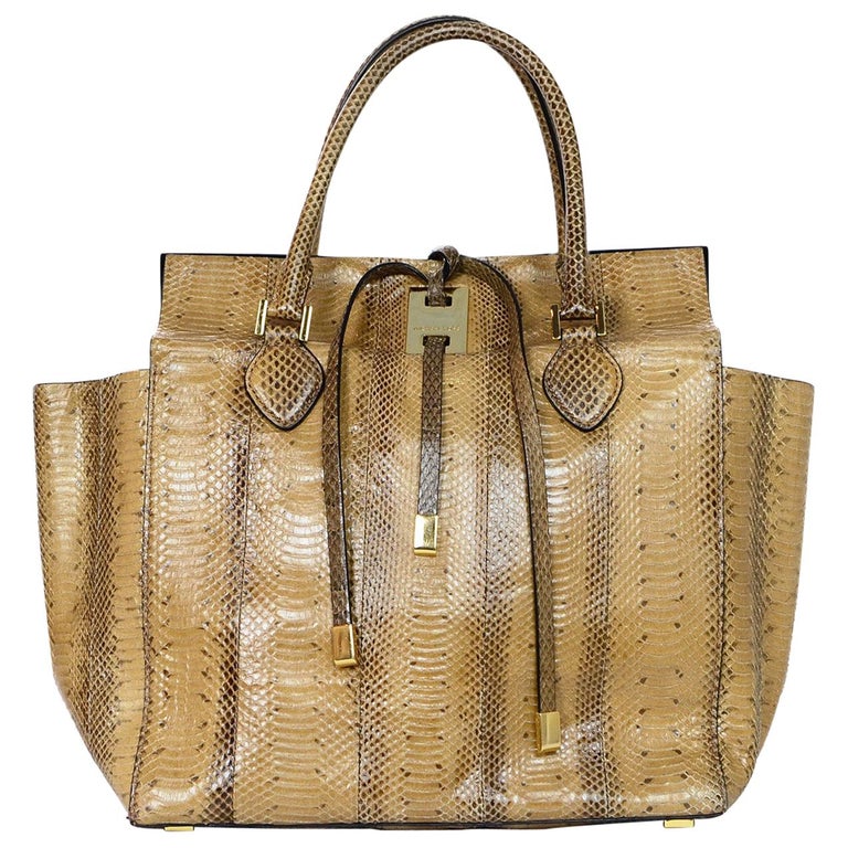 Michael Kors Collection Tan Python Miranda Tie Tote Bag For Sale at ...