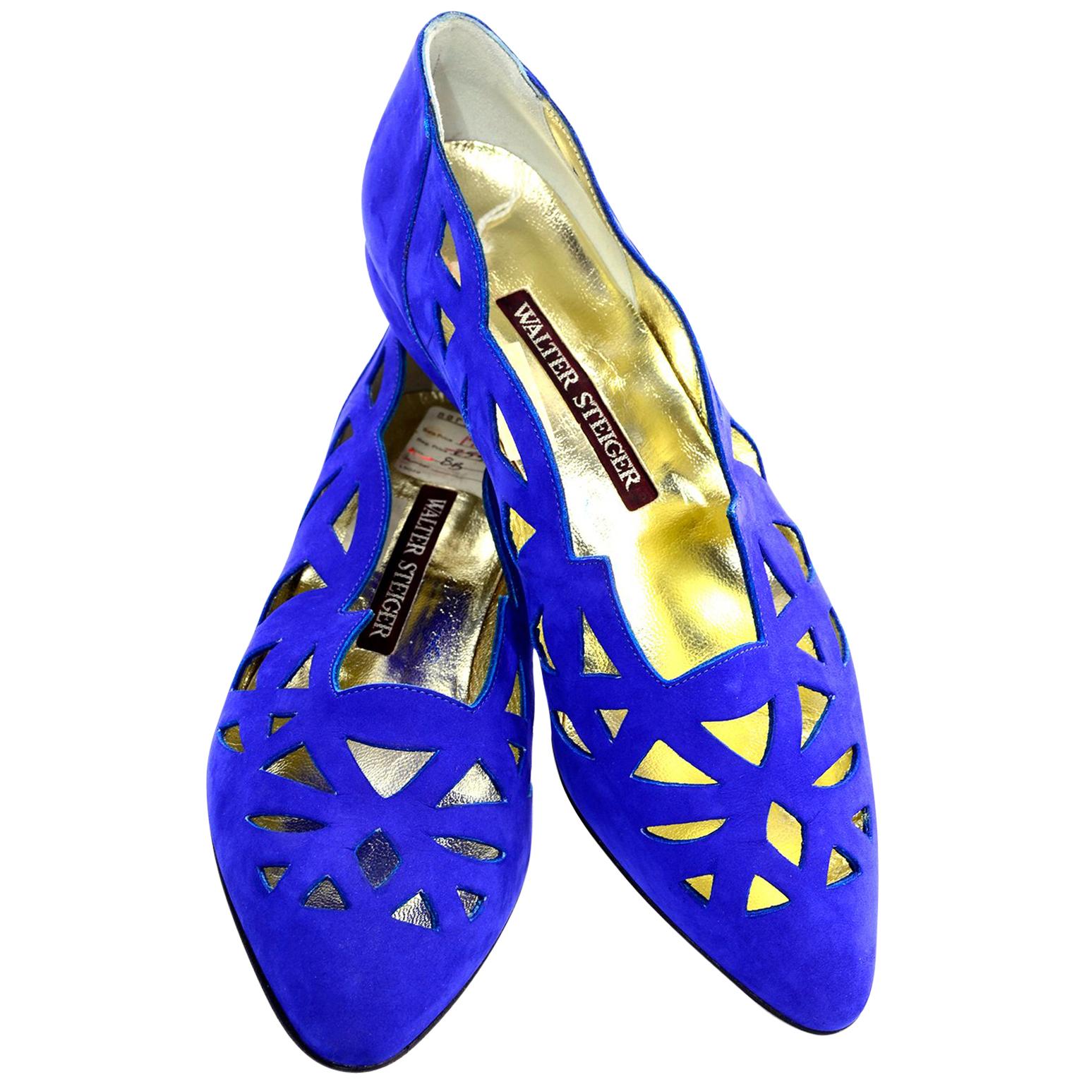 1980s Vintage Walter Steiger Blue Suede Shoes Size 8B at 1stDibs