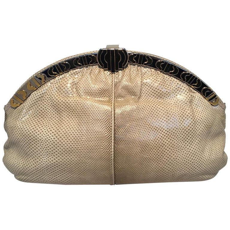 Judith Leiber Vintage Beige Lizard Oversized Clutch at 1stDibs