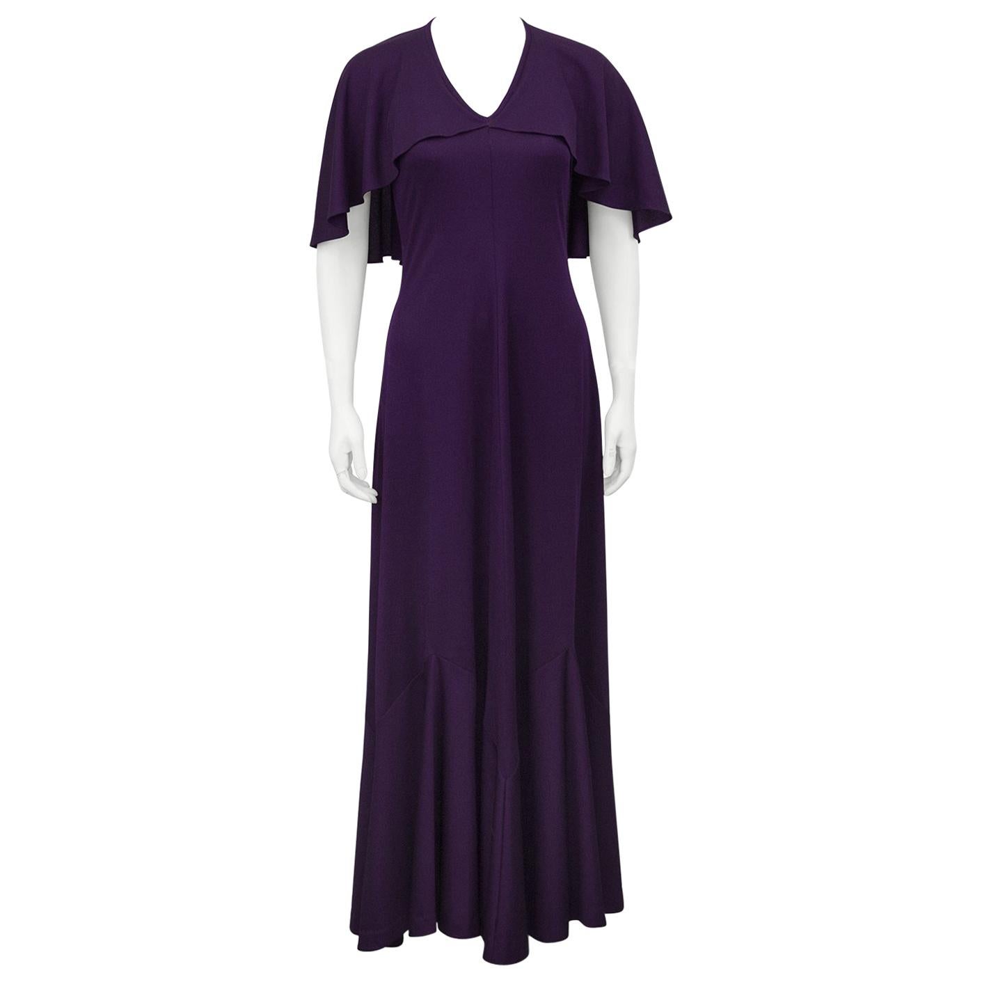 1970s Clovis Ruffin Purple Capelet Dress at 1stDibs