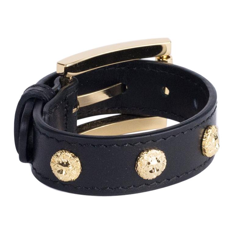 Versus Versace Gold Lion Head Leather Buckled Wristband at 1stDibs